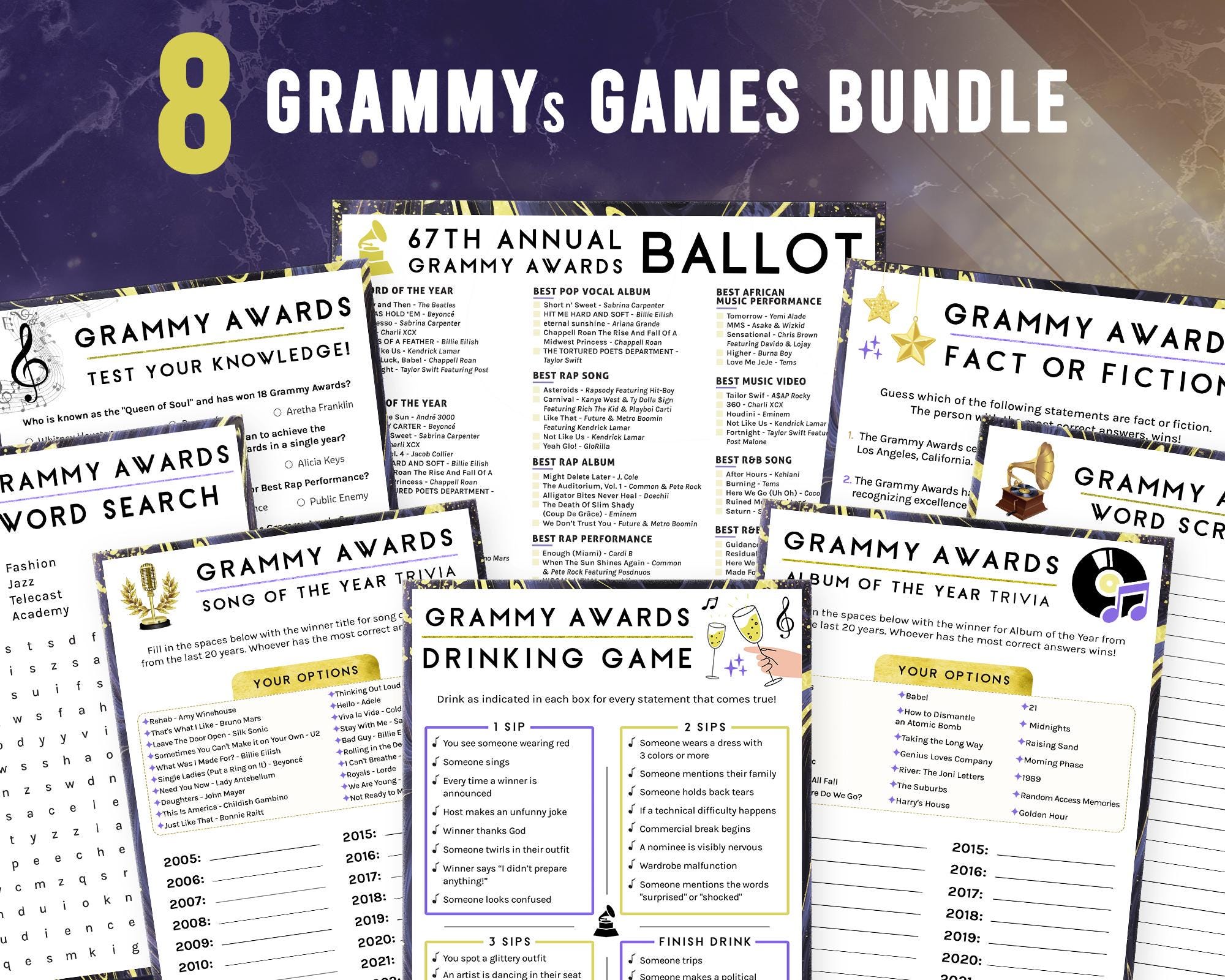 2025 Grammys Party Games Bundle | 8 Printable Activities for 67th Music ...