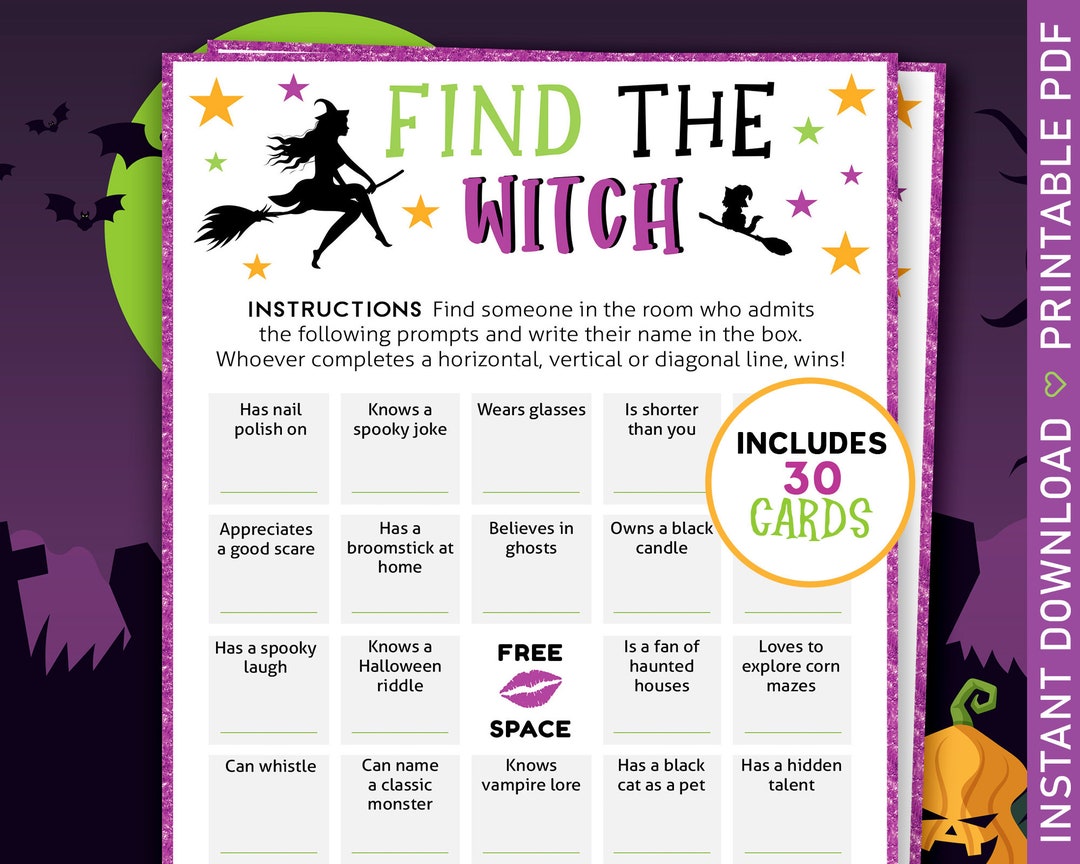 Halloween Ladies Night Find the Witch Bingo Cards Witches Night Out ...