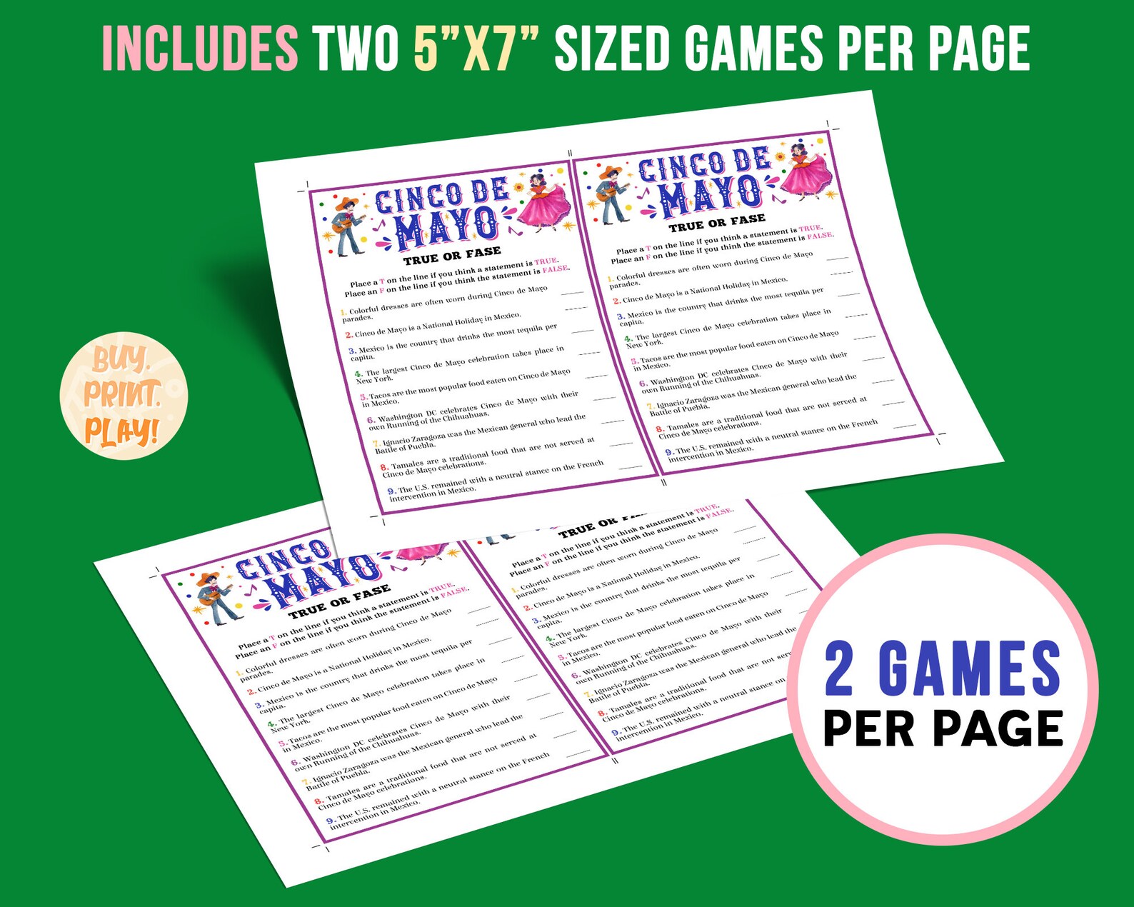 Cinco De Mayo True or False Trivia Printable Games for - Etsy