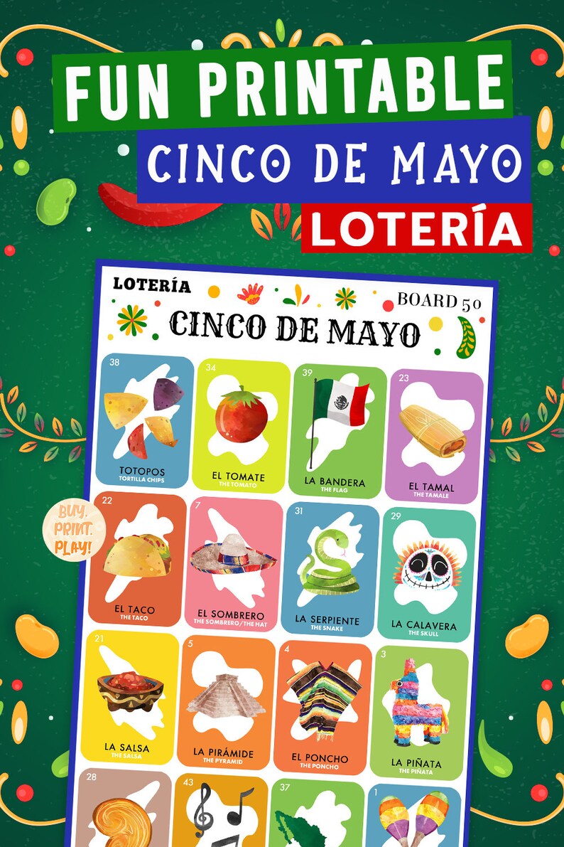 50 Cinco De Mayo Bingo Cards Lotería Mexicana Printable - Etsy
