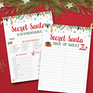 Christmas Secret Santa Exchange Questionnaire & Sign up Sheet ...
