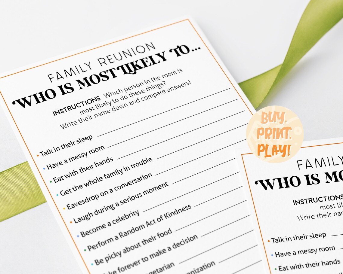 Family Reunion Who is Most Likely to Family Gathering Party - Etsy