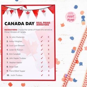 Canada Day Trivia Game - Real Prime Ministers | First of July Printable ...