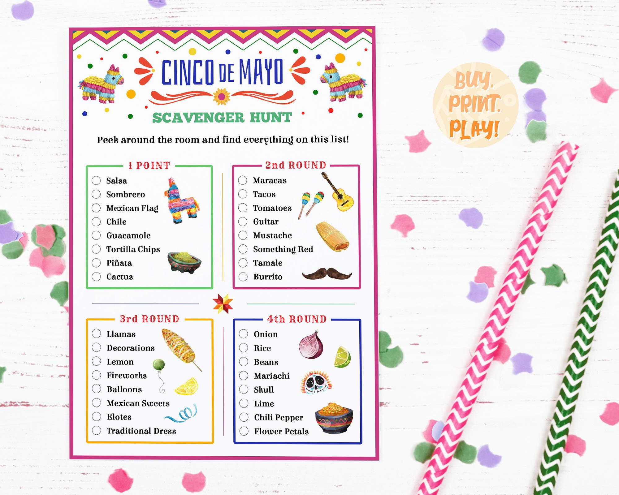 Cinco de Mayo Games Scavenger Hunt Printable Game Family | Etsy