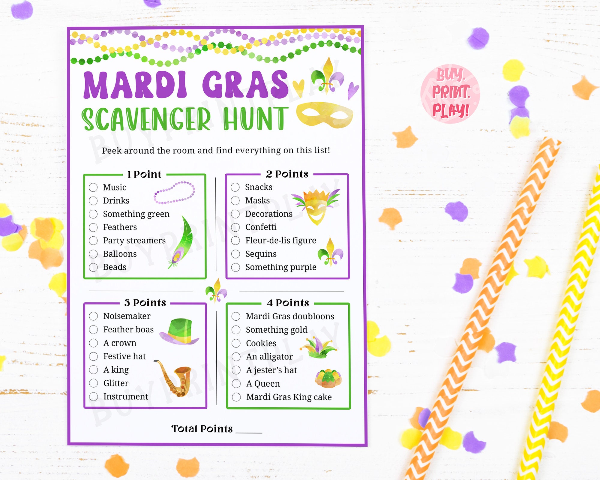 Mardi Gras Scavenger Hunt Party Games for Adults & Kids - Etsy