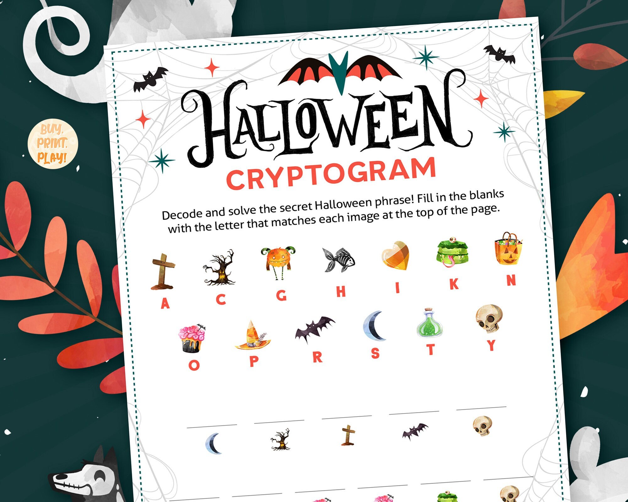 Halloween Cryptogram Printable Games for Kids & Adults - Etsy