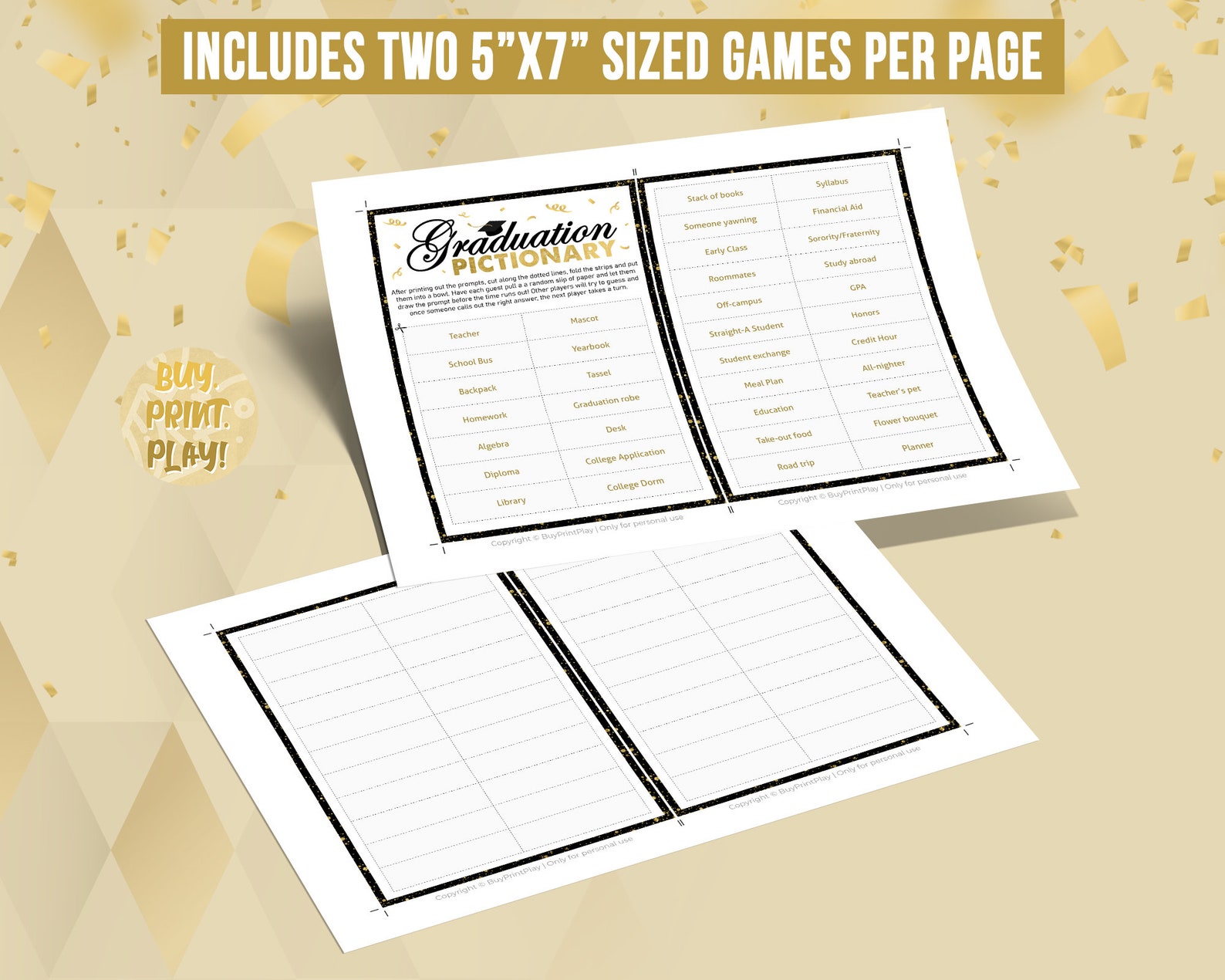 36 Graduation Pictionary Prompts Printable Games for High School ...