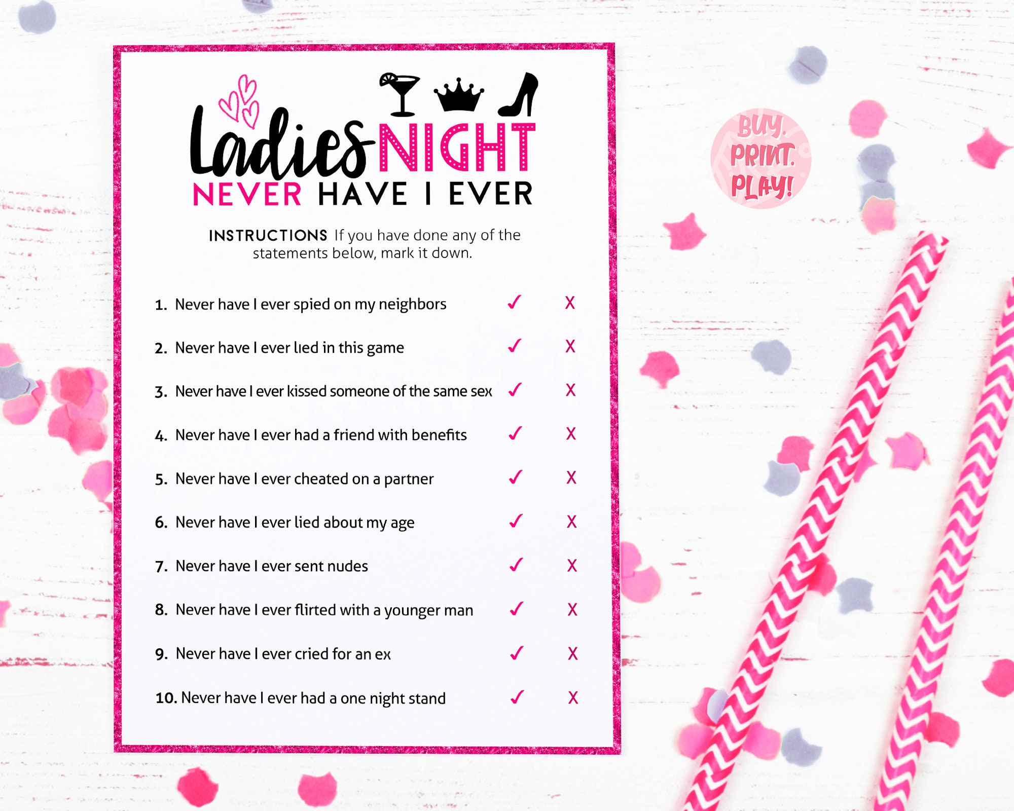 Ladies Night Games Never Have I Ever Printable Game | Etsy