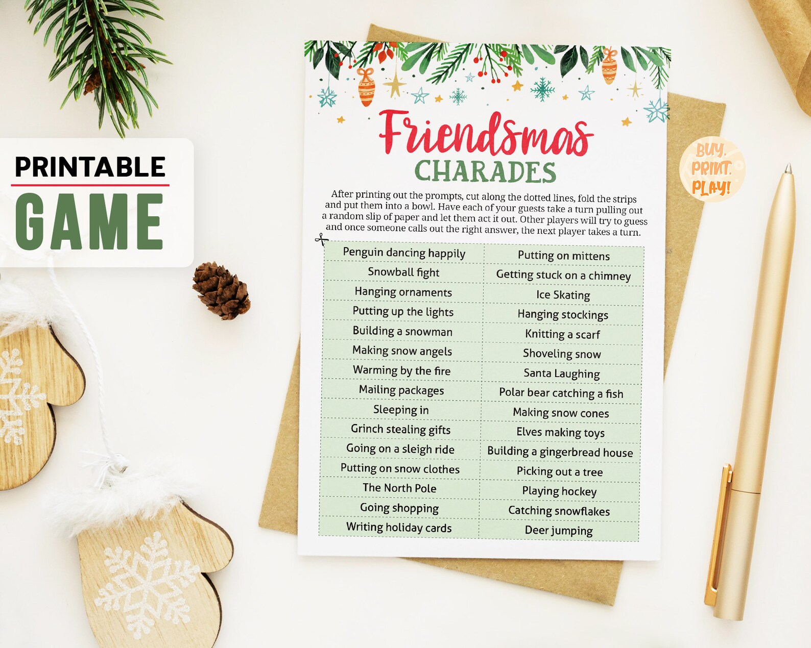 30 Friendsmas Charades Christmas Party Printable Games Fun | Etsy
