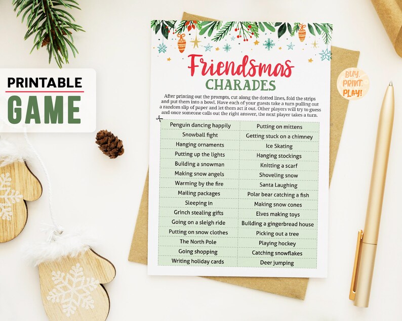30 Friendsmas Charades Christmas Party Printable Games Fun | Etsy