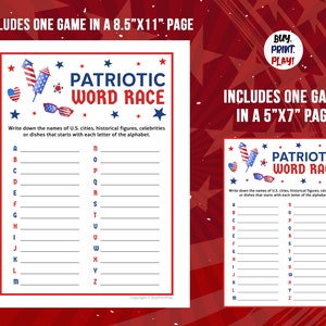 Patriotic A - Z Word Race | 4th of July Printable Games for Kids and ...