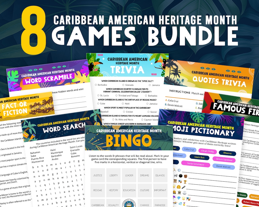 Caribbean American Heritage Month Party Printable Games Bundle | 8 Fun ...