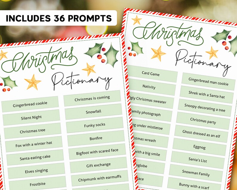 Fun Christmas Games Pictionary Party Printable Game for | Etsy