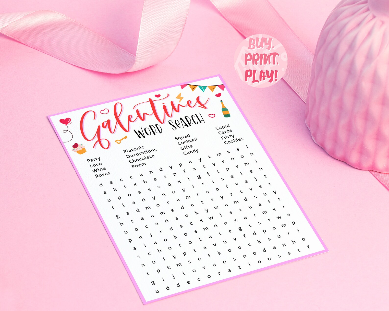 Galentines Word Search Valentines Day Games Party - Etsy