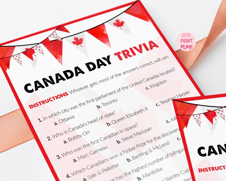 Canada Day Trivia Game First of July Printable Games - Etsy