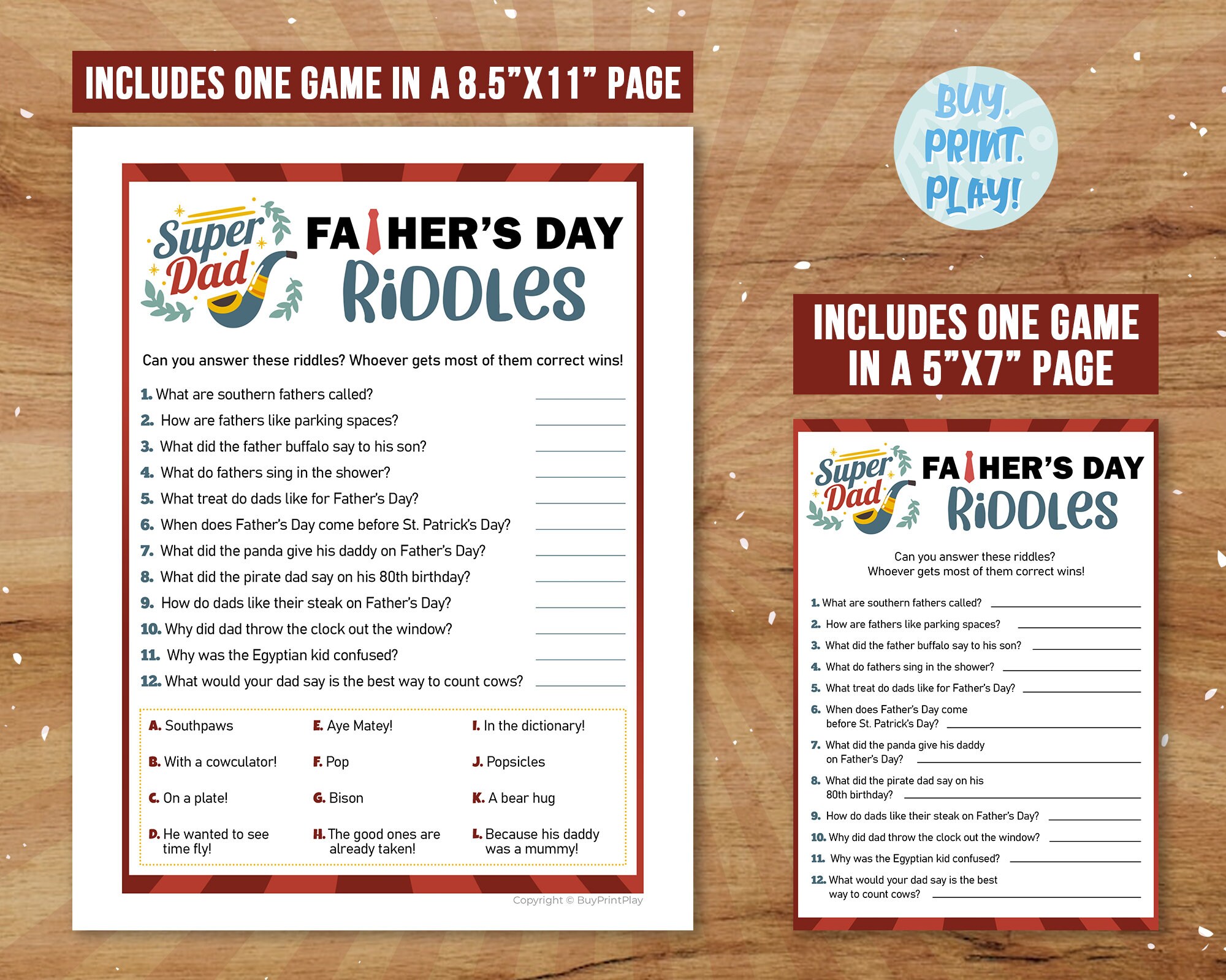 Fathers Day Riddles Game Dad Jokes Printable Activity for | Etsy