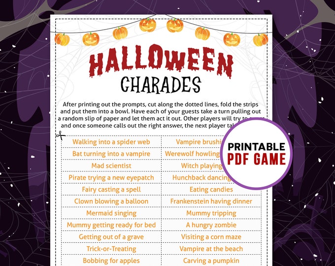 Printable Halloween Charades Prompts | Spooky Party Games for Kids ...