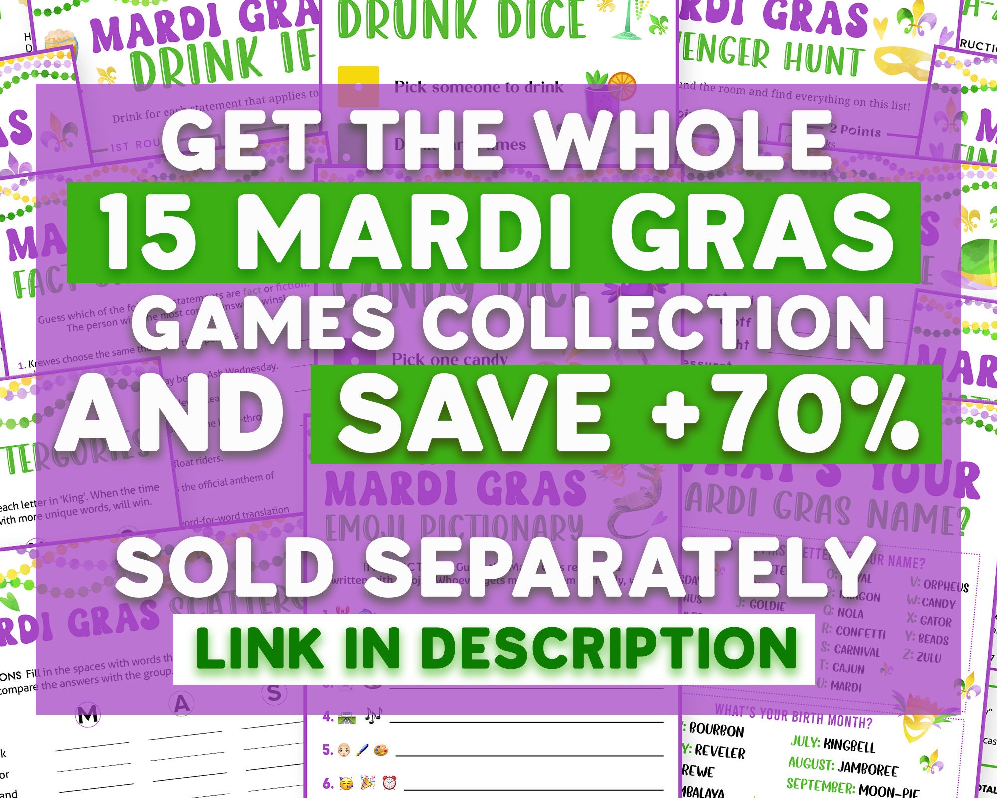 Mardi Gras Word Search Party Games New Orleans Fat Tuesday | Etsy