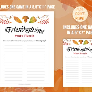 Friendsgiving Word Puzzle Game Thanksgiving Printable Games Word List ...