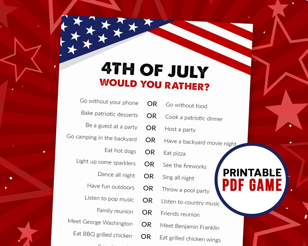 4th of July Games - Would You Rather | This or That Independence Day ...