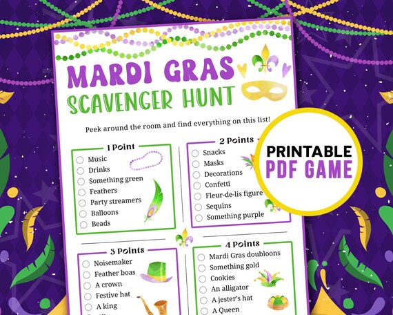 Mardi Gras Scavenger Hunt Party Games for Adults & Kids - Etsy
