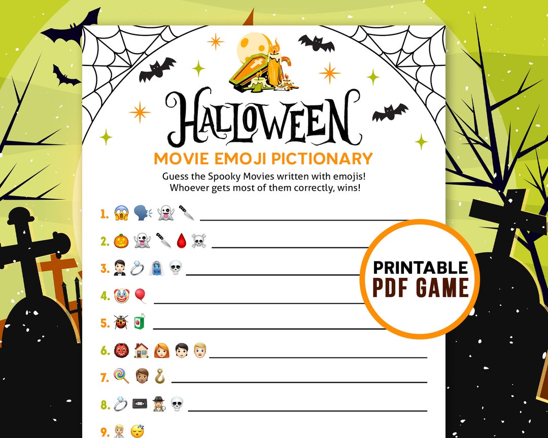 Horror Movies Emoji Pictionary Game Halloween Party Printable Activity ...