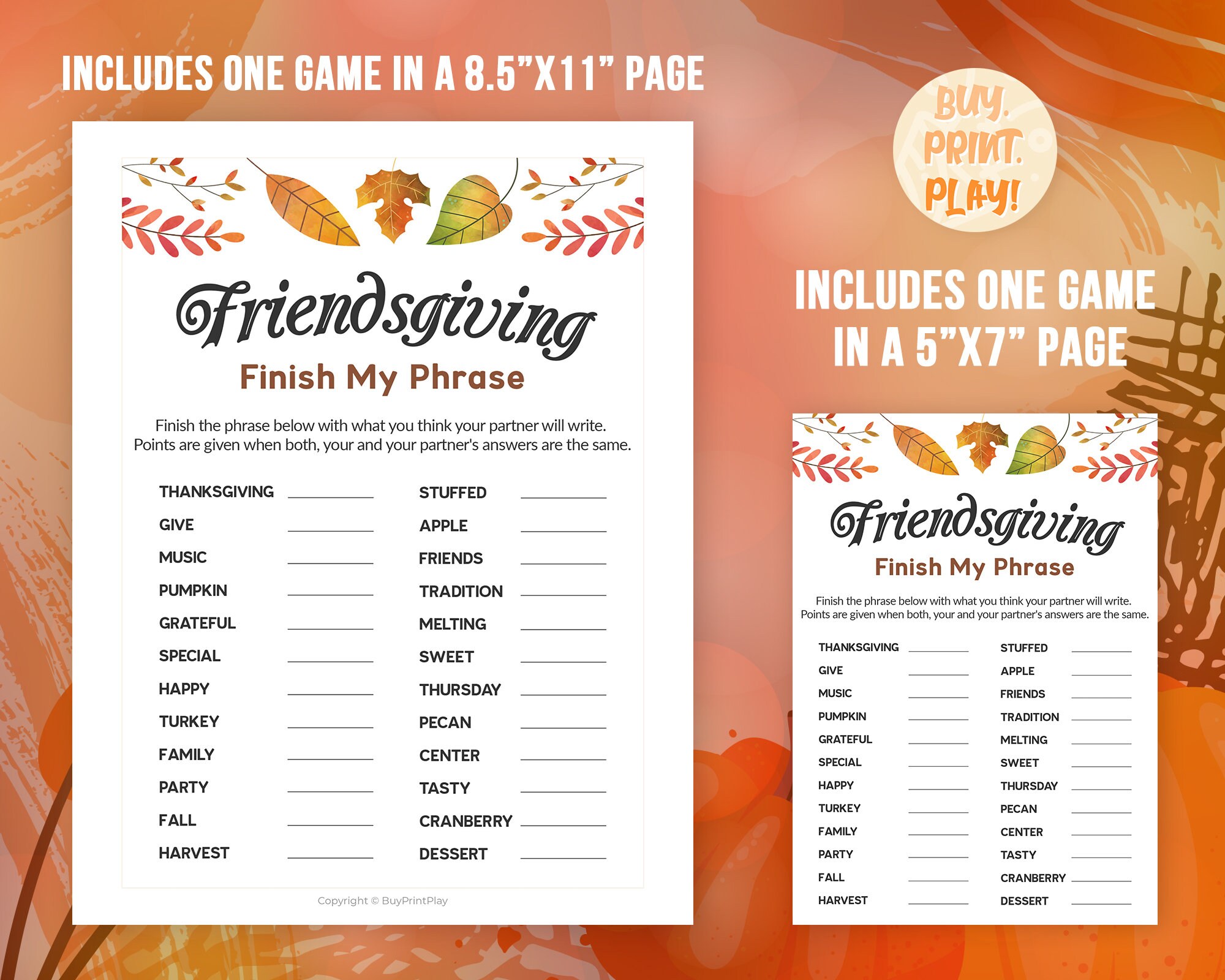 Friendsgiving Finish the Phrase Game Thanksgiving Party for - Etsy