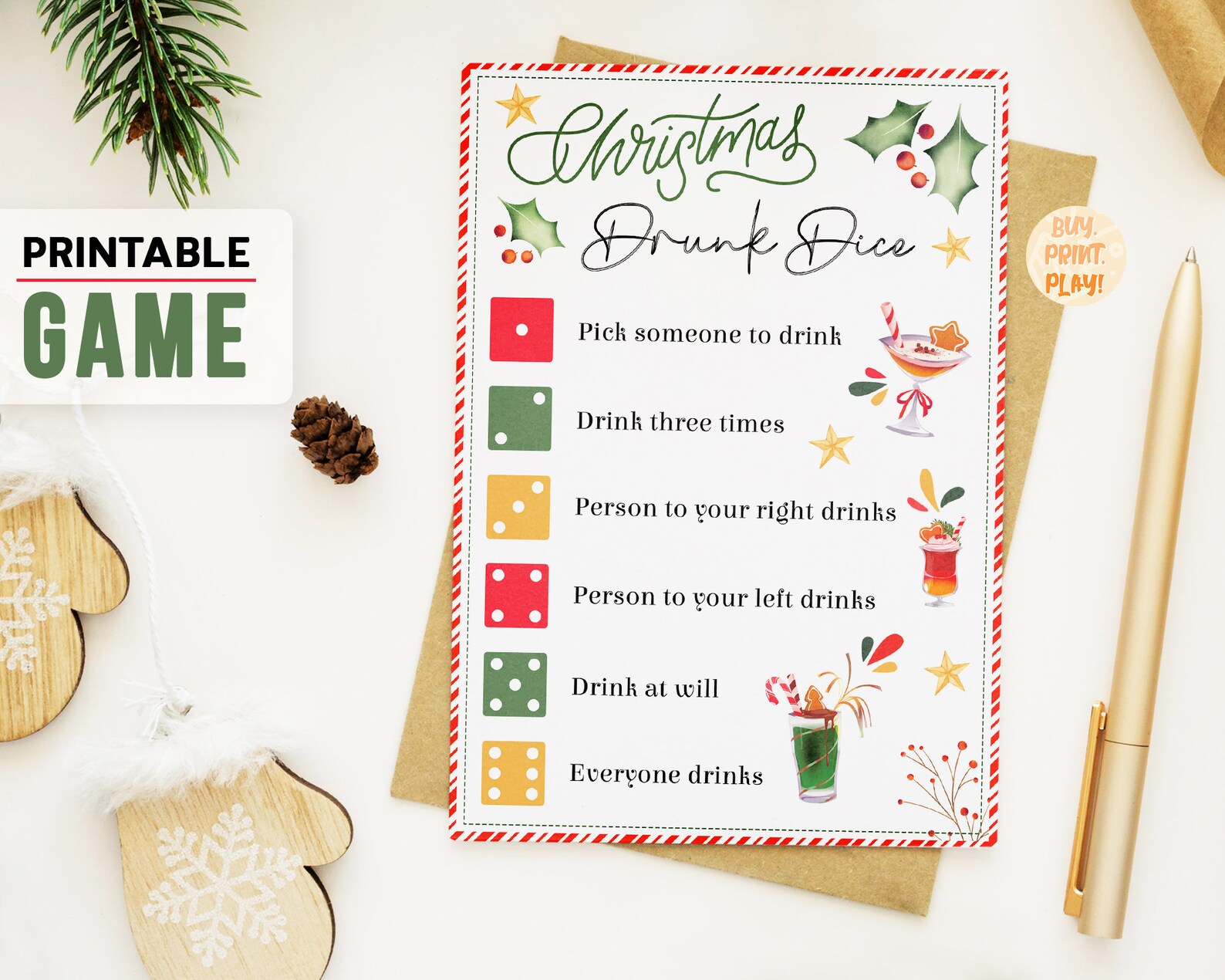 Christmas Drunk Dice Game Drinking Games for Adults - Etsy