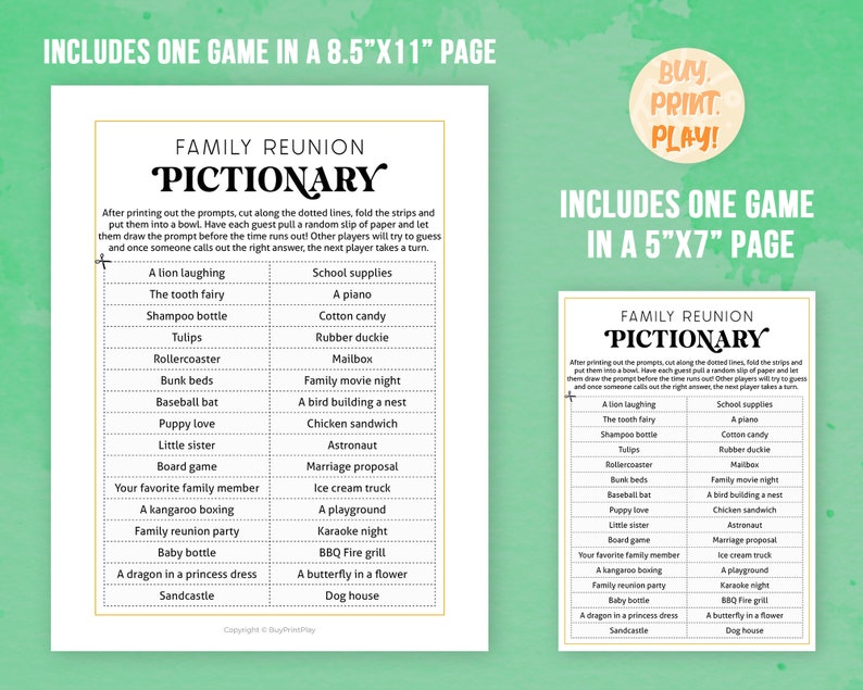Family Reunion 32 Pictionary Prompts Family Gathering Party - Etsy Family Reunion 32 Pictionary Prompts Family Gathering Party - Etsy