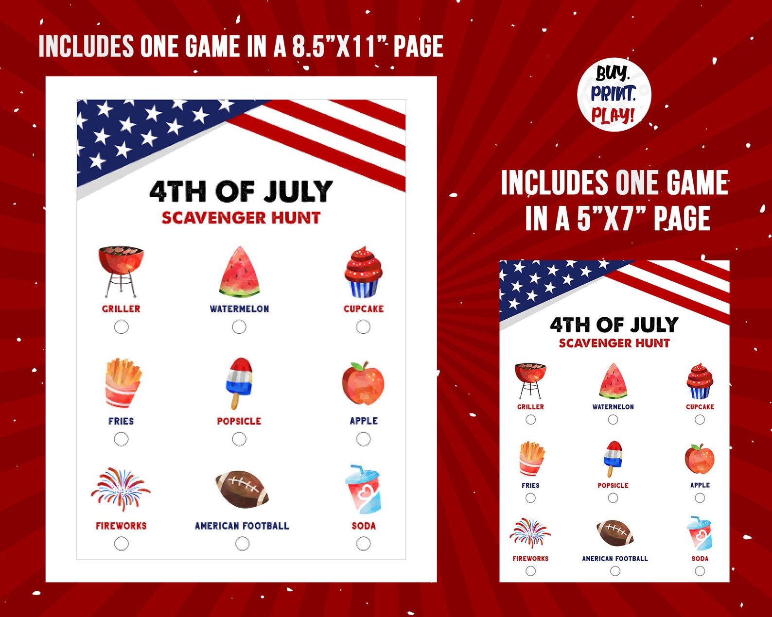 4th of July Scavenger Hunt for Kids Independence Day | Etsy