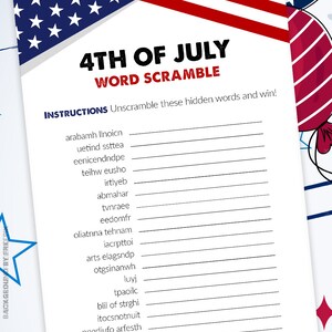 4th of July Word Scramble | USA Independence Day | Office & Family ...