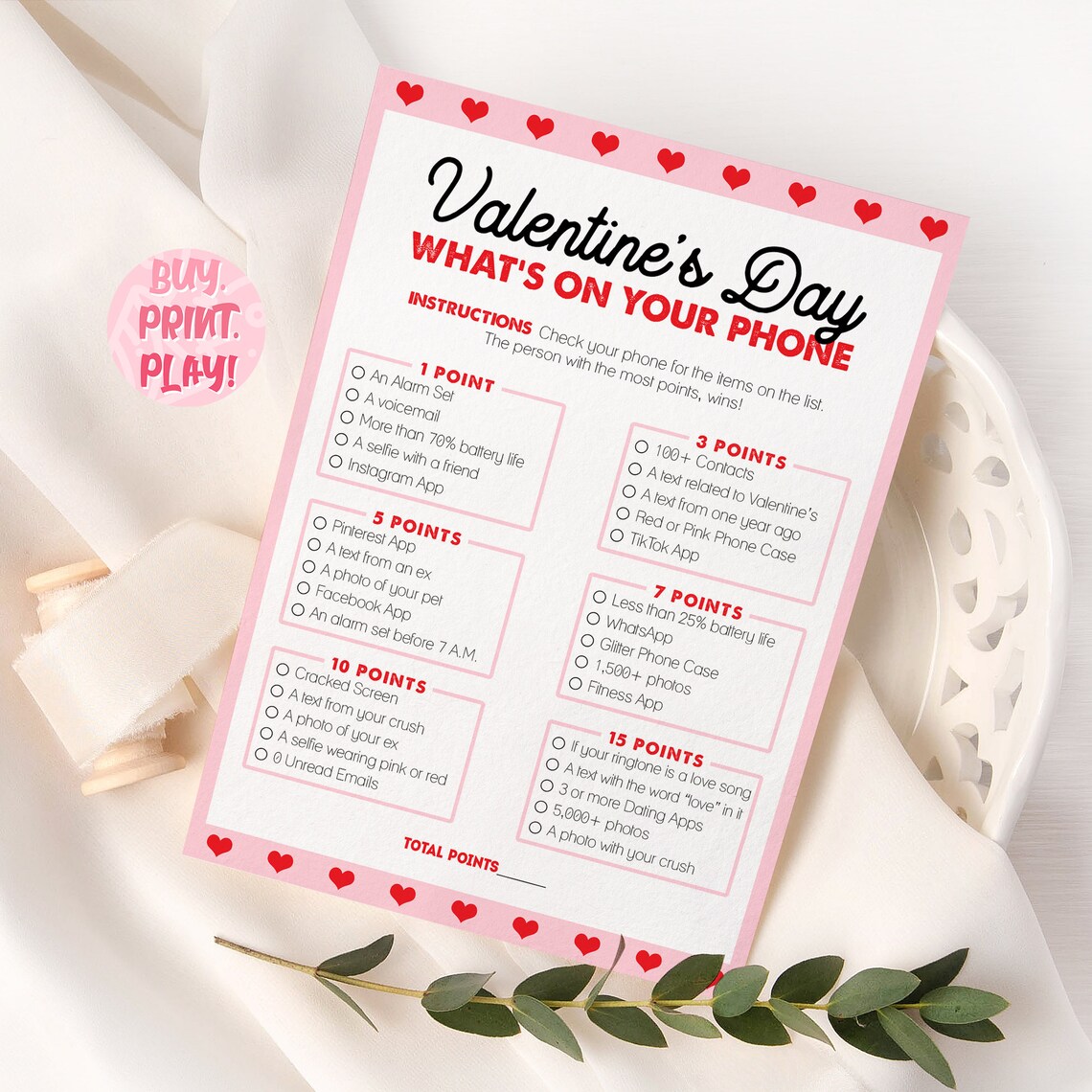 Whats on your phone Valentine's Day Printable Game for | Etsy