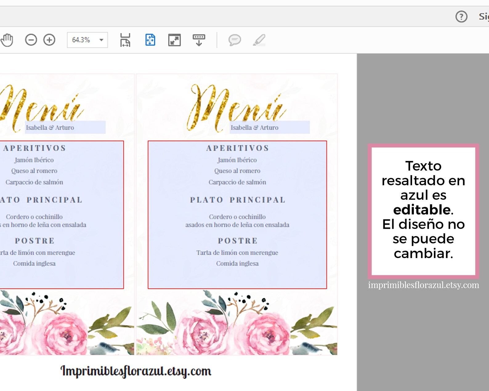 Floral Wedding Menu in Spanish Editable Template | Etsy
