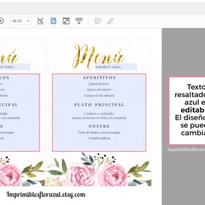 Floral Wedding Menu in Spanish Editable Template | Etsy