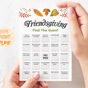 Friendsgiving Find the Guest Bingo Thanksgiving Friends Party Mix ...