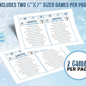 Winter Would You Rather Printable Game | Wintertime This or That Quiz ...
