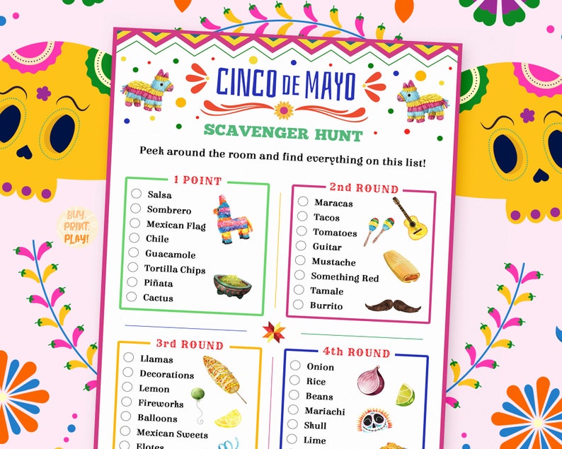 Cinco de Mayo Games Scavenger Hunt Printable Game Family | Etsy
