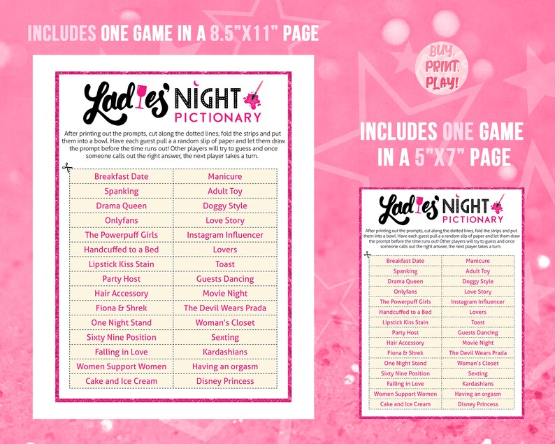 Ladies Night 30 Pictionary Prompts Naughty Bachelorette - Etsy