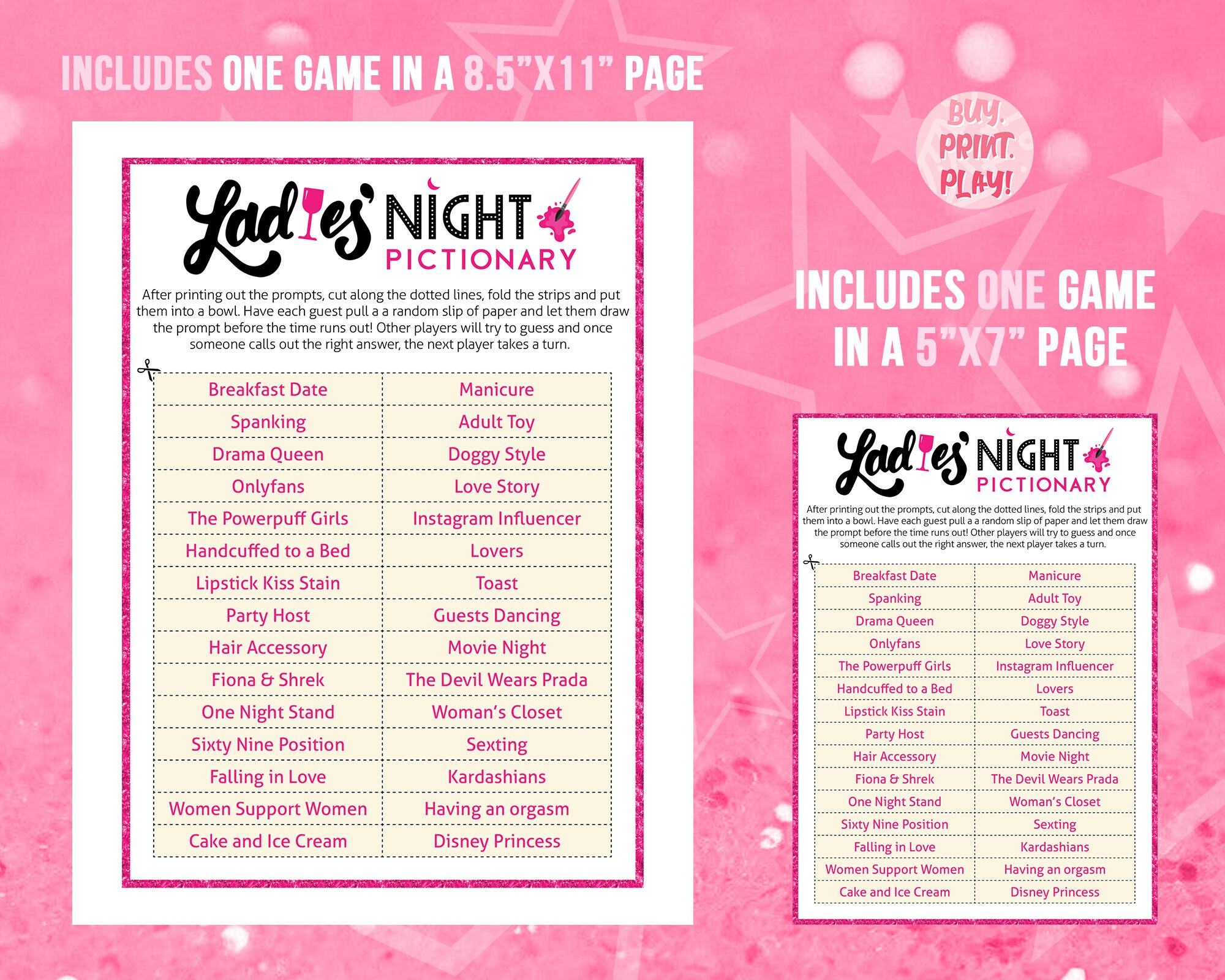 Ladies Night 30 Pictionary Prompts Naughty Bachelorette - Etsy