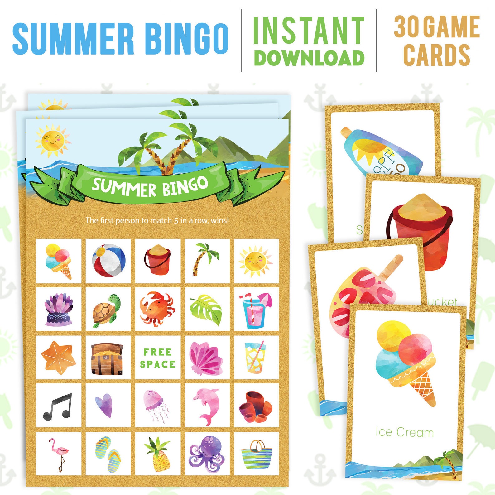 Summer Bingo for Kids Fun Printable Game | Etsy