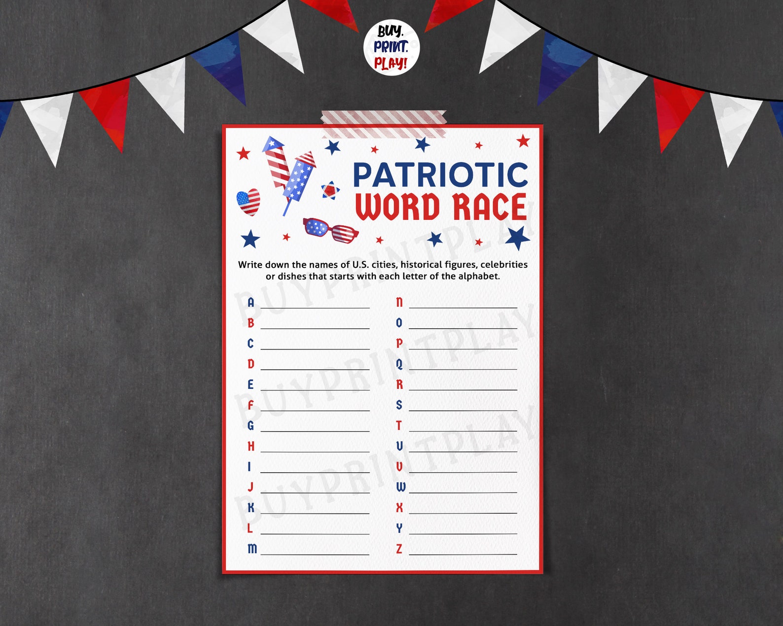 Patriotic A Z Word Race 4th of July Printable Games for - Etsy