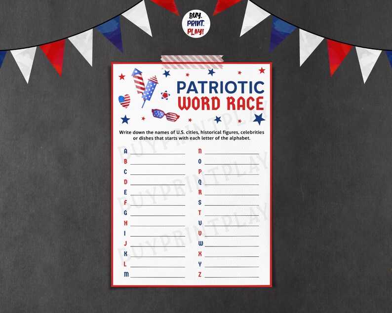 Patriotic A Z Word Race 4th of July Printable Games for - Etsy
