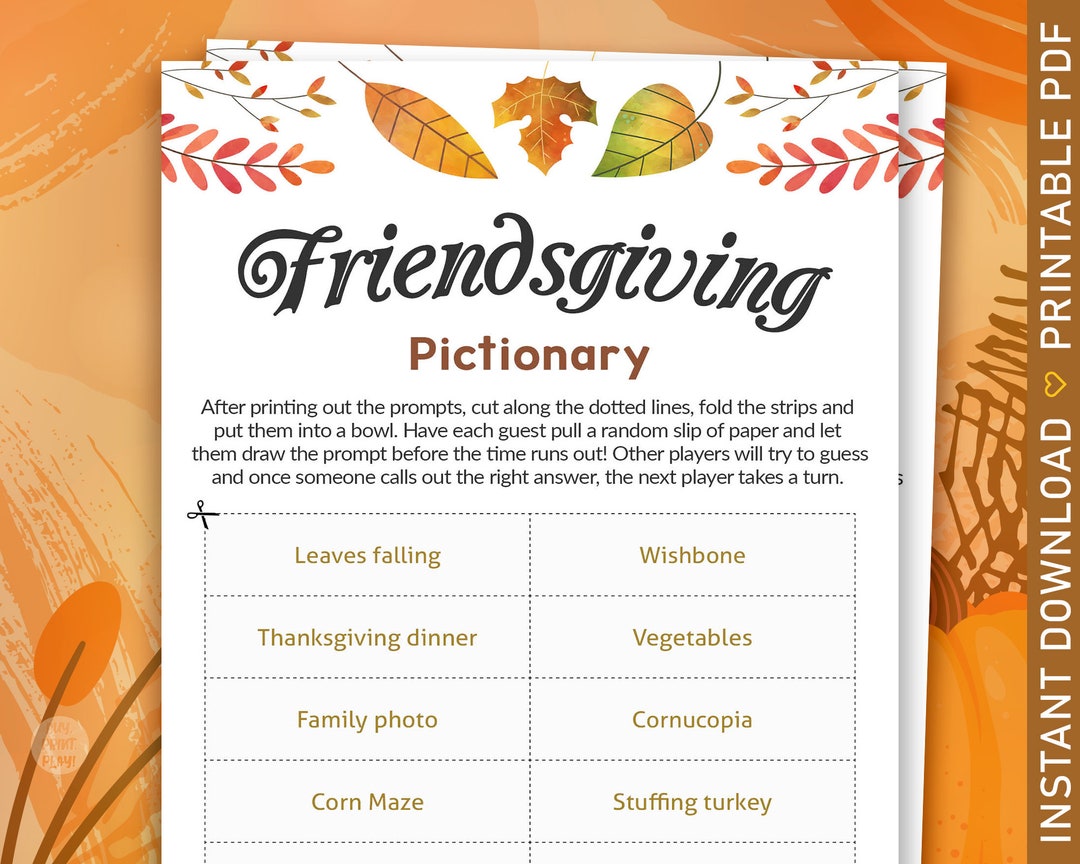 Friendsgiving 32 Pictionary Prompts Thanksgiving Activities for Friends ...