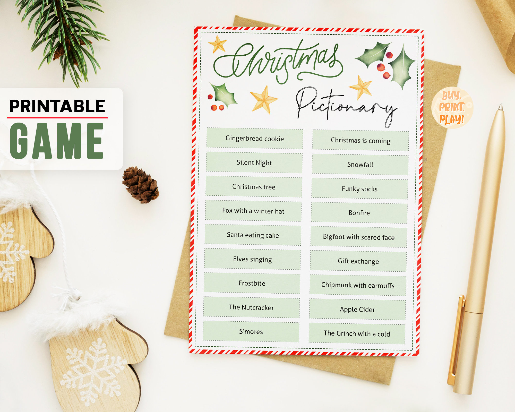 Fun Christmas Games Pictionary Party Printable Game for | Etsy