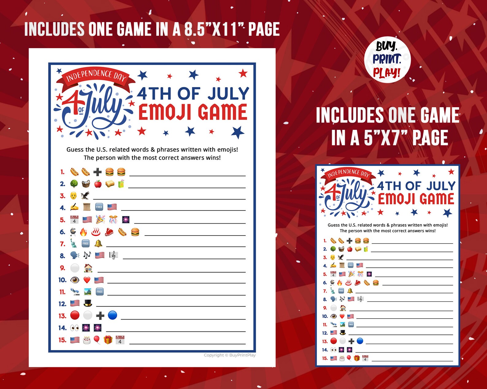 4th Of July Emoji Quiz Game Usa Patriotic Emoji Pictionary Etsy