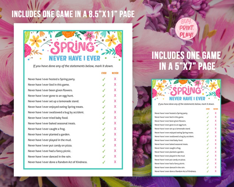 Spring Never Have I Ever Springtime Ever or Never - Etsy