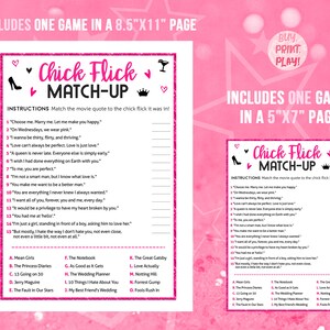 Chick Flick Match up Quote Trivia | Ladies Night Party Printable Game ...
