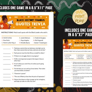 Black History Famous Quotes Trivia Game | American History Printable ...