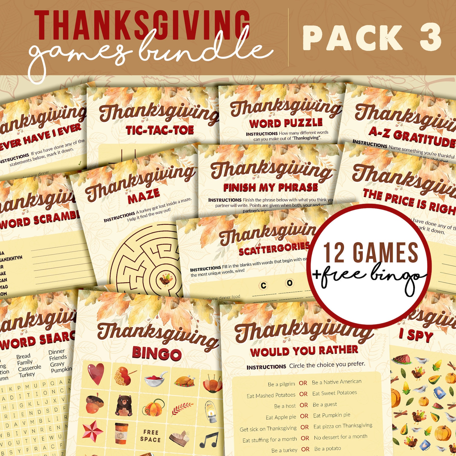 Thanksgiving Games Bundle Fall Time Activities for Adults - Etsy