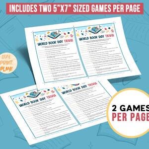 World Book Day Trivia Printable Games Books Fact or - Etsy
